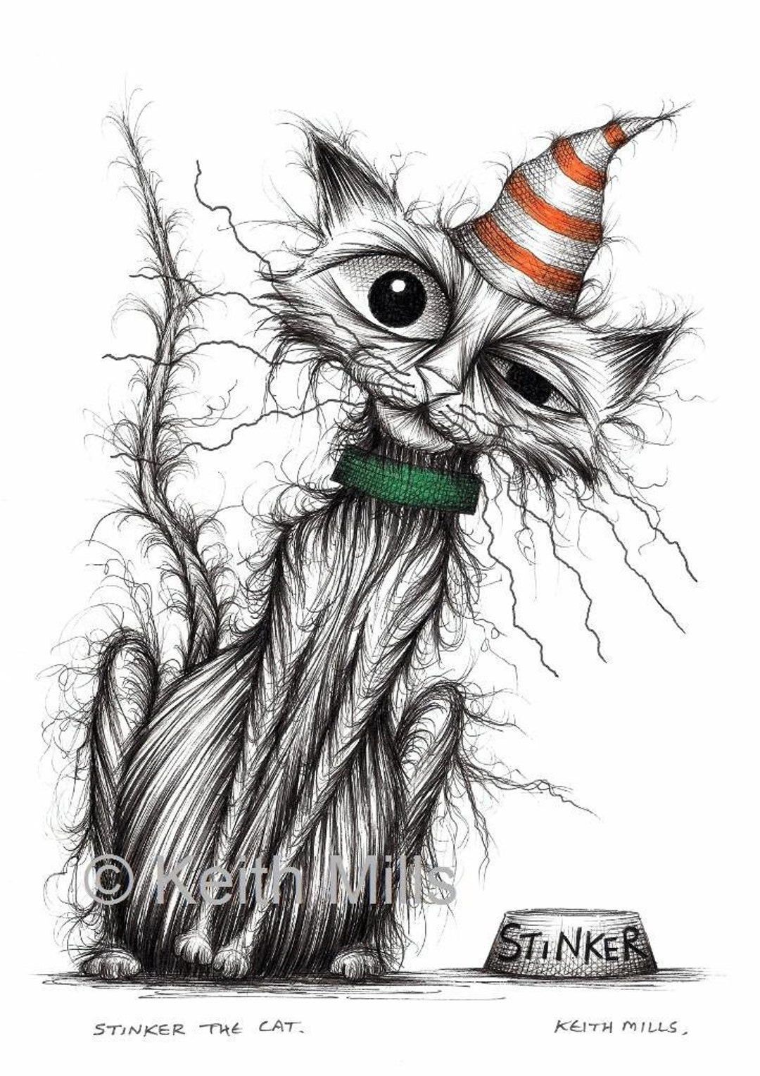 Stinker the Cat Print Download Thin Scrawny Scruffy Kitty Puss Moggie ...