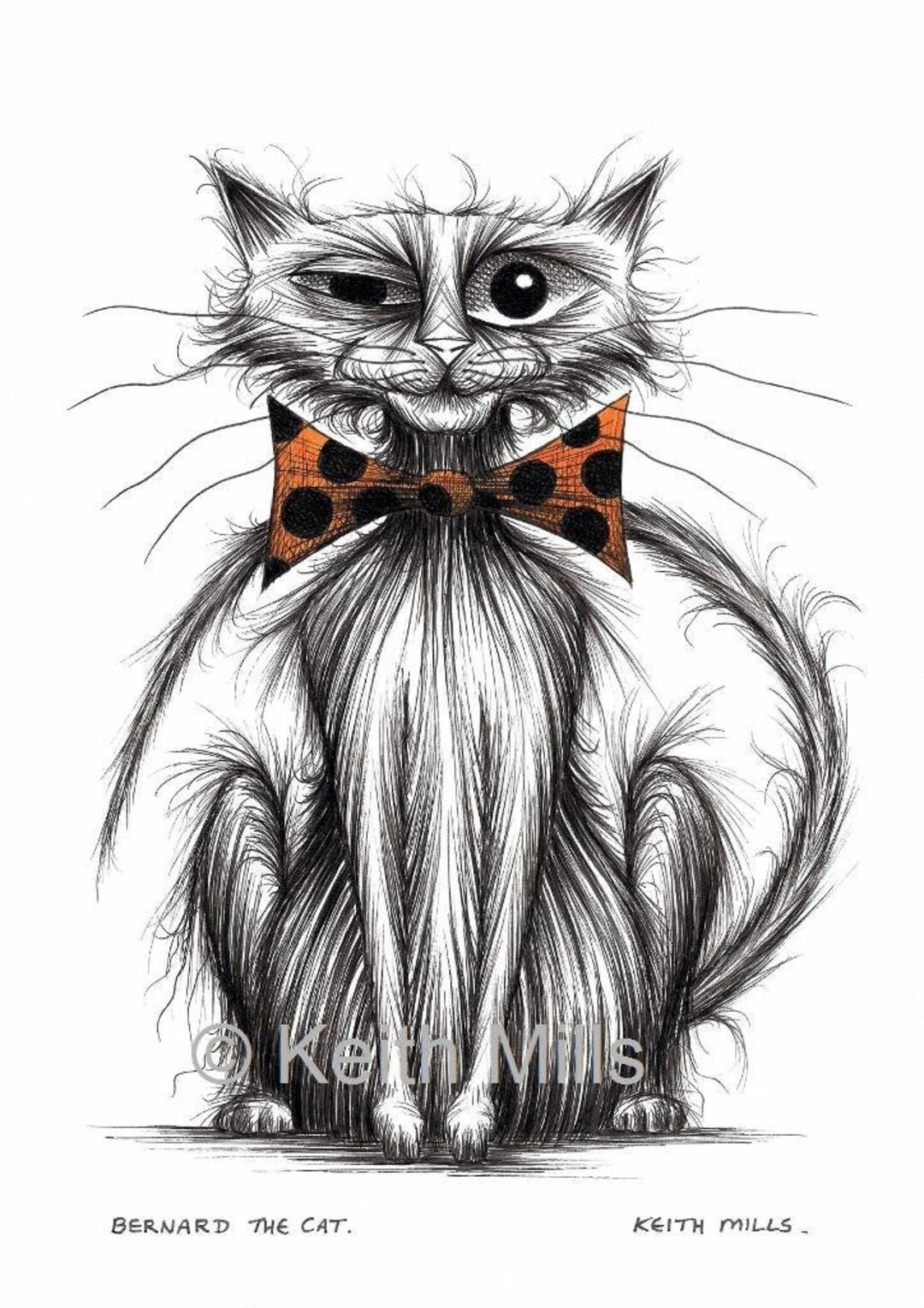Bernard the Cat Print Download Kitty With Long Curved Tail and One Eye ...