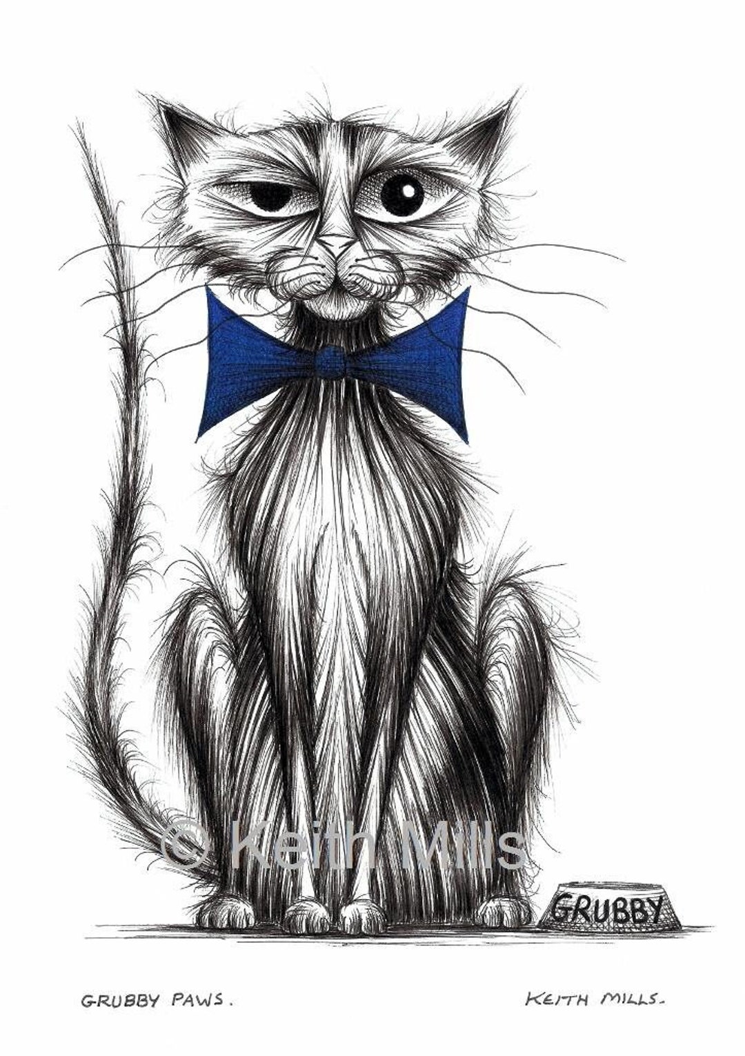 Grubby Paws Print Download Pet Cat Kitty Puss Wearing Blue Bow Tie ...