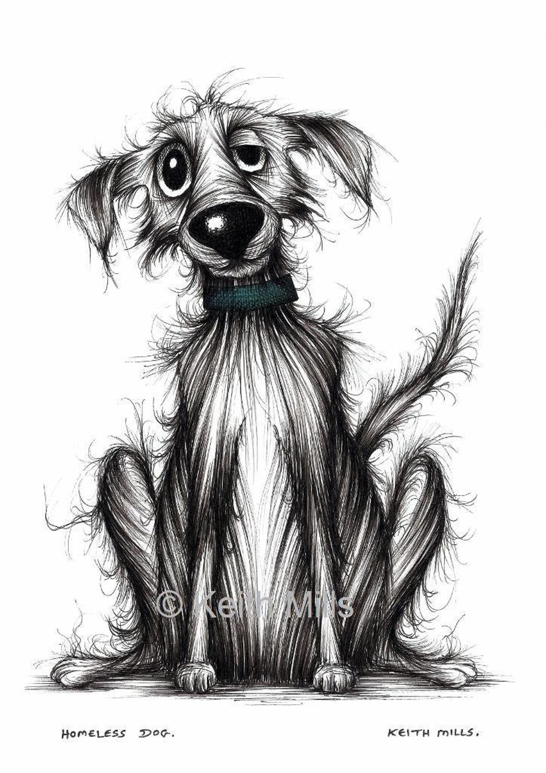 Homeless Dog Print A4 Size Picture Miserable Scruffy Smelly Stinky Pet ...