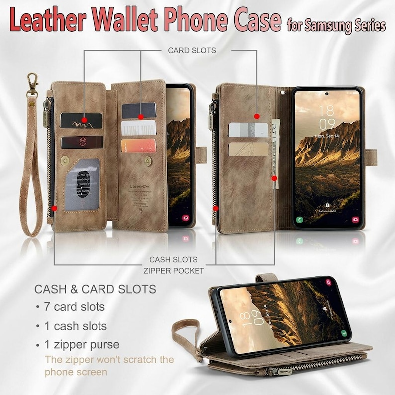 Luxury Leather Wallet Phone Case Fit for Samsung S26 S25 S24 S23 S22 ...