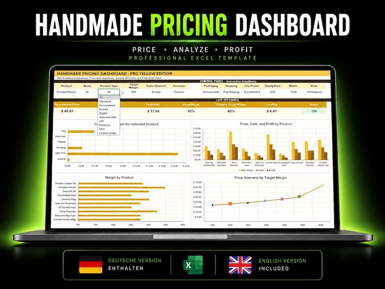 Handmade Pricing Dashboard Excel Template | Etsy Seller Pricing ...