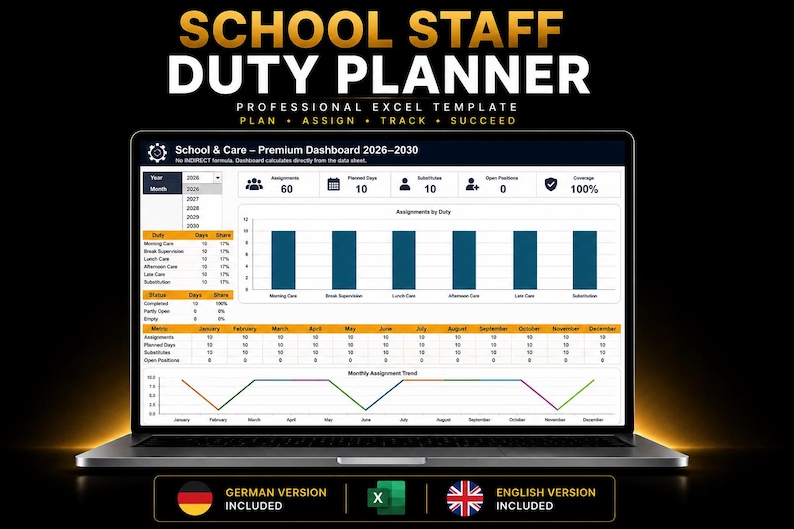 School Staff Duty Planner Excel Template 2026-2030: School Schedule ...