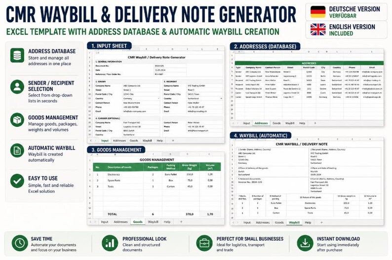 CMR Waybill & Delivery Note Generator Excel Template - Etsy UK