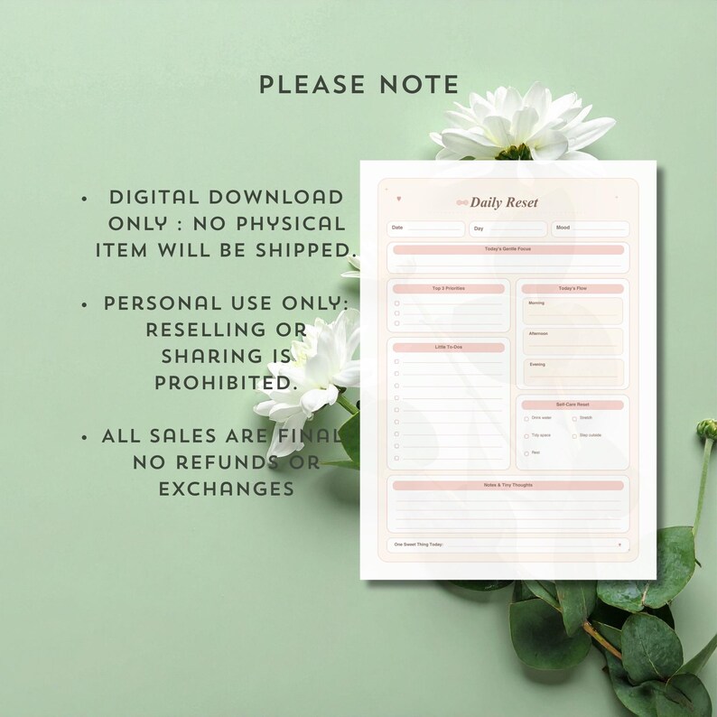 Pastel Daily Reset Planner Printable, Undated Pink Reset Journal for ...