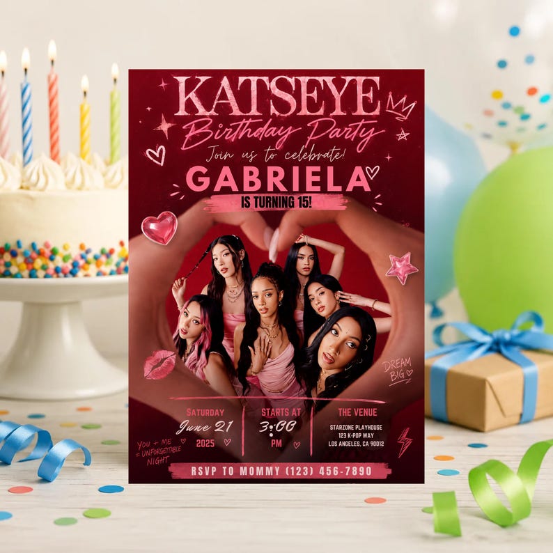 KATSEYE Inspired Birthday Invitation, Kpop Girl Group Party Invite ...