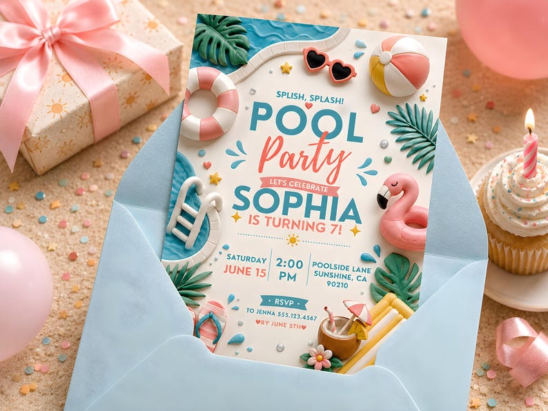 Pool Party Birthday Invitation Summer Swim Party Invite Kids ...