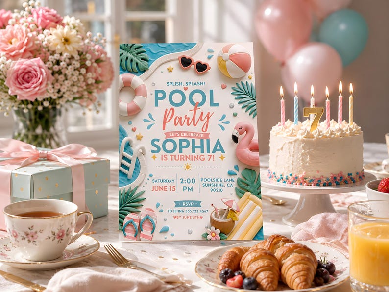 Pool Party Birthday Invitation Summer Swim Party Invite Kids ...