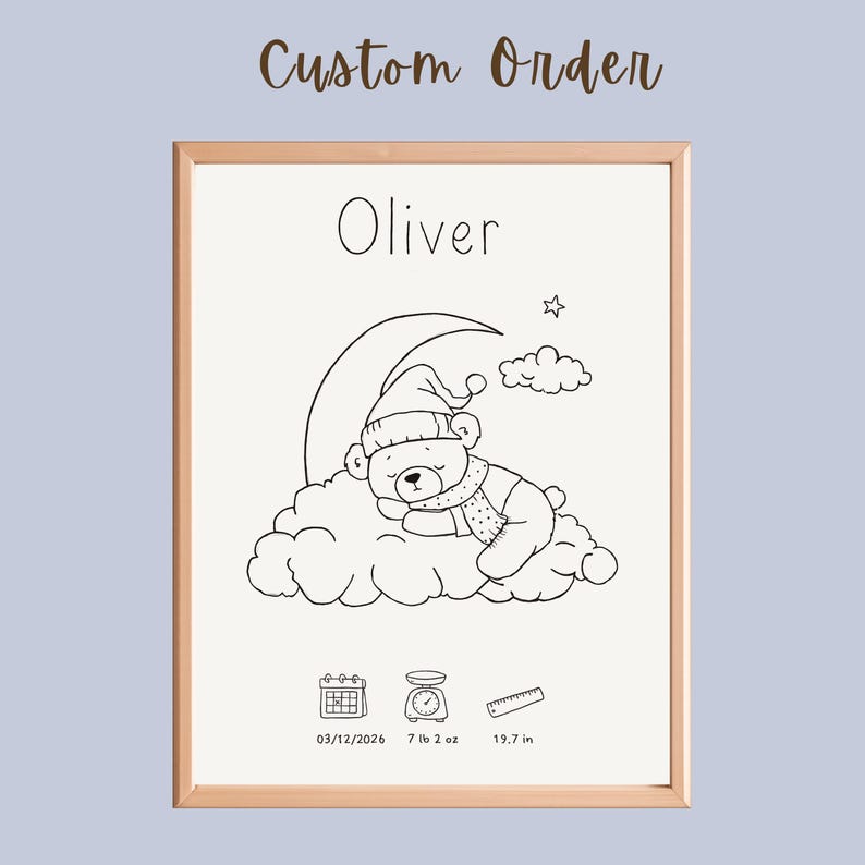 Personalized Baby Birth Stats Print, Custom Baby Name Nursery Wall Art ...