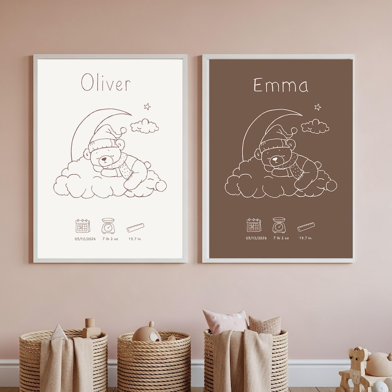Personalized Baby Birth Stats Print, Custom Baby Name Nursery Wall Art ...