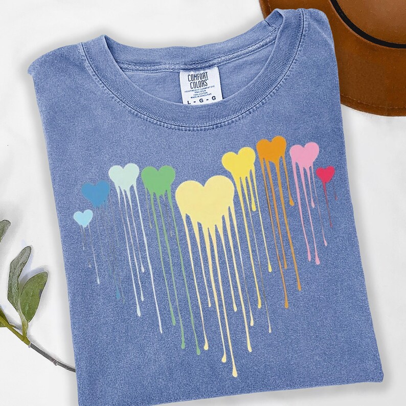 Pastel Rainbow Dripping Hearts Graphic Tee, Artistic Love Shirt - Etsy