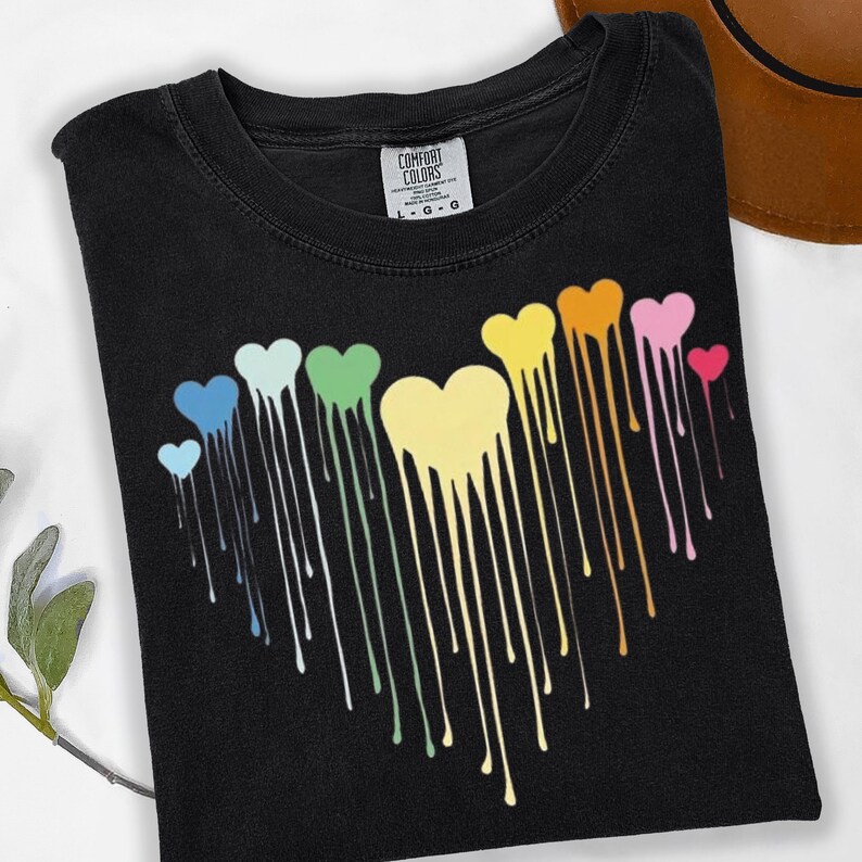 Pastel Rainbow Dripping Hearts Graphic Tee, Artistic Love Shirt - Etsy