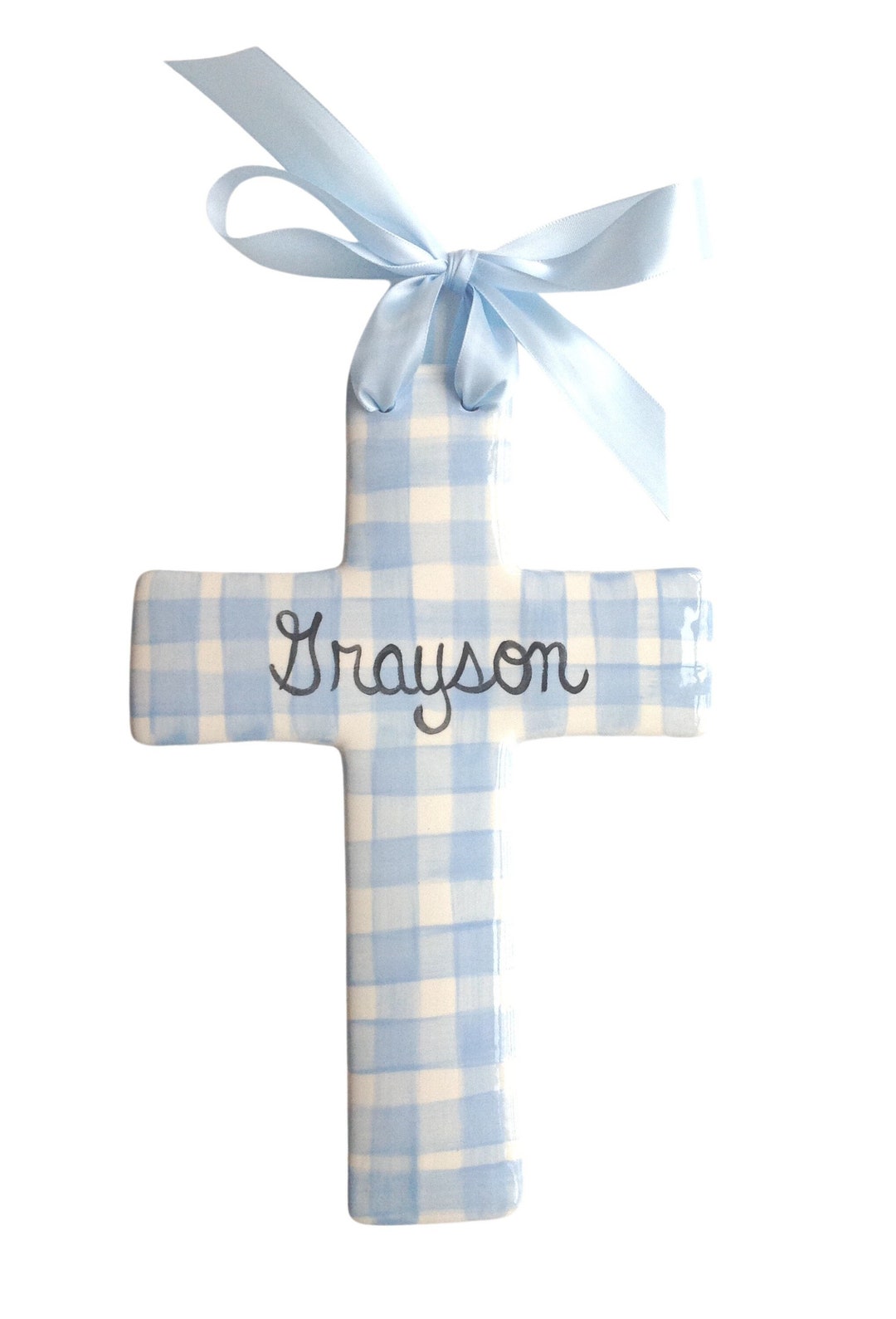 Large Personalized Hand Painted Baptism Christening Plaid Cross Baby ...
