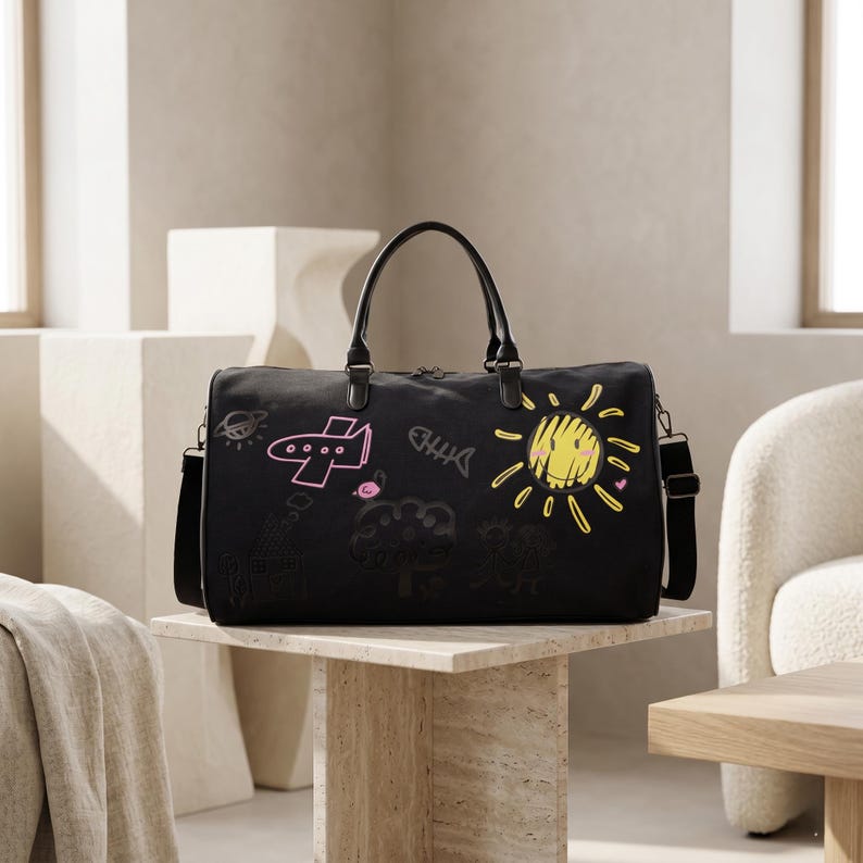 Doodle Weekender Bag, Travel Duffel, Overnight Tote, Playful Art Style ...