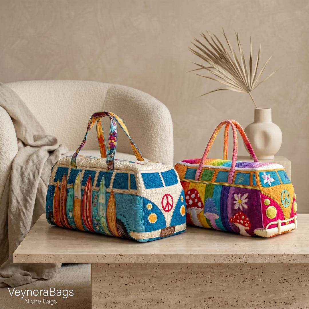 Retro Camper Van Weekender Bag, Rainbow Hippie Travel Duffel, Boho Road ...
