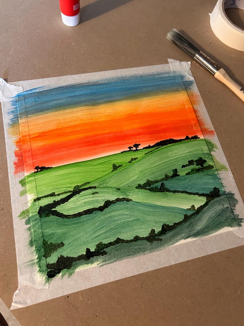Original Acrylic Painting 'sunset Valley' by E L Bird, Framed Landscape ...