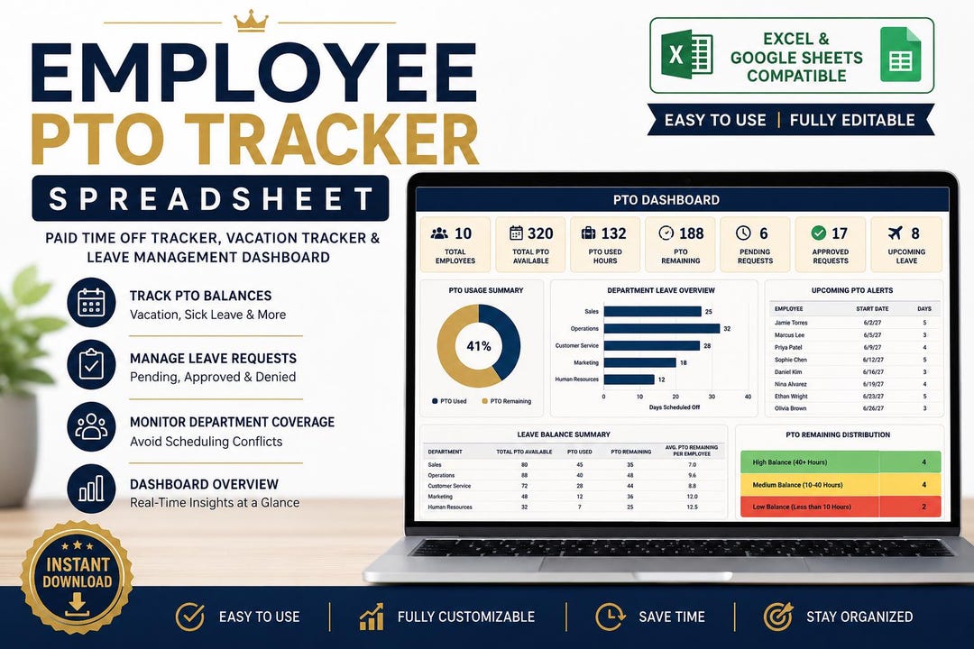 Employee PTO Tracker Spreadsheet, Vacation Leave Management (excel ...