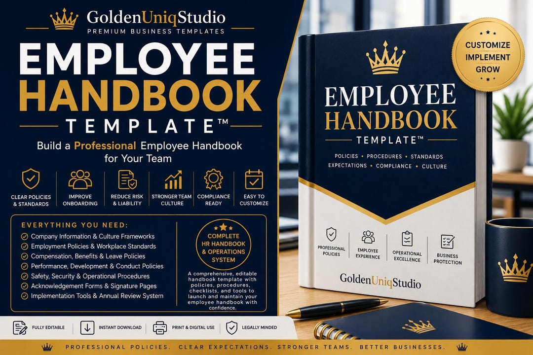Employee Handbook Template, HR Manual, Employee Onboarding, New Hire ...