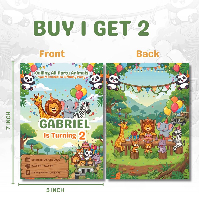 Personalized Animal Jungle Birthday Invitation, Wild One Editable Canva ...