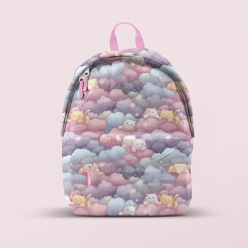 Watercolor Rainbow Cloud Cat Seamless Pattern, Boho Pastel Kitten ...