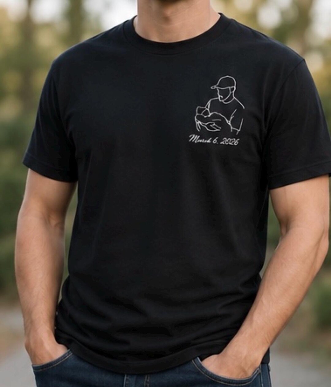 Custom Line Art Photo Shirt | Personalized Memory Family Outline Tee - Etsy