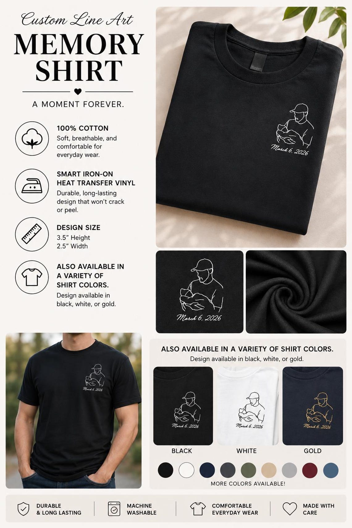 Custom Line Art Photo Shirt | Personalized Memory Family Outline Tee - Etsy