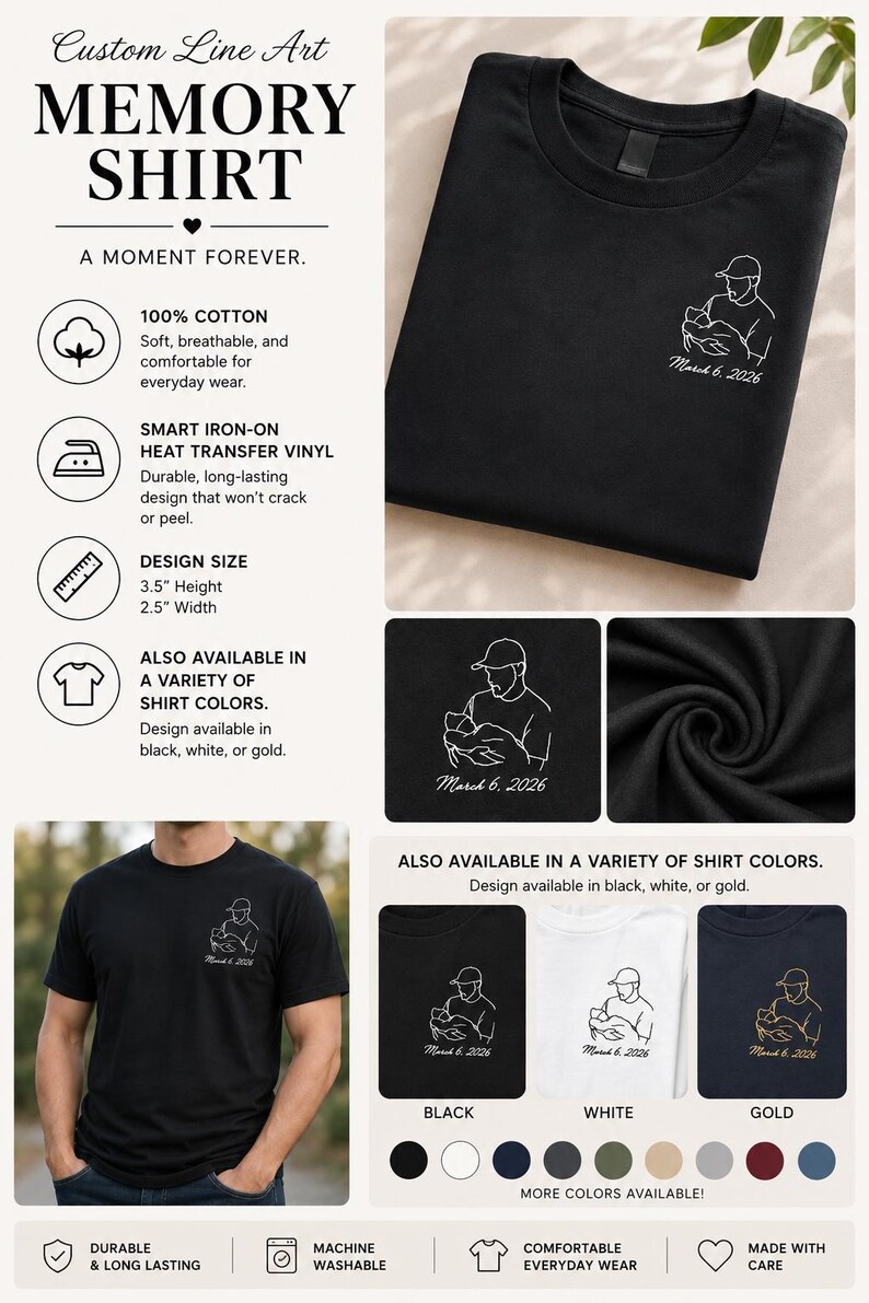 Custom Line Art Photo Shirt | Personalized Memory Family Outline Tee - Etsy