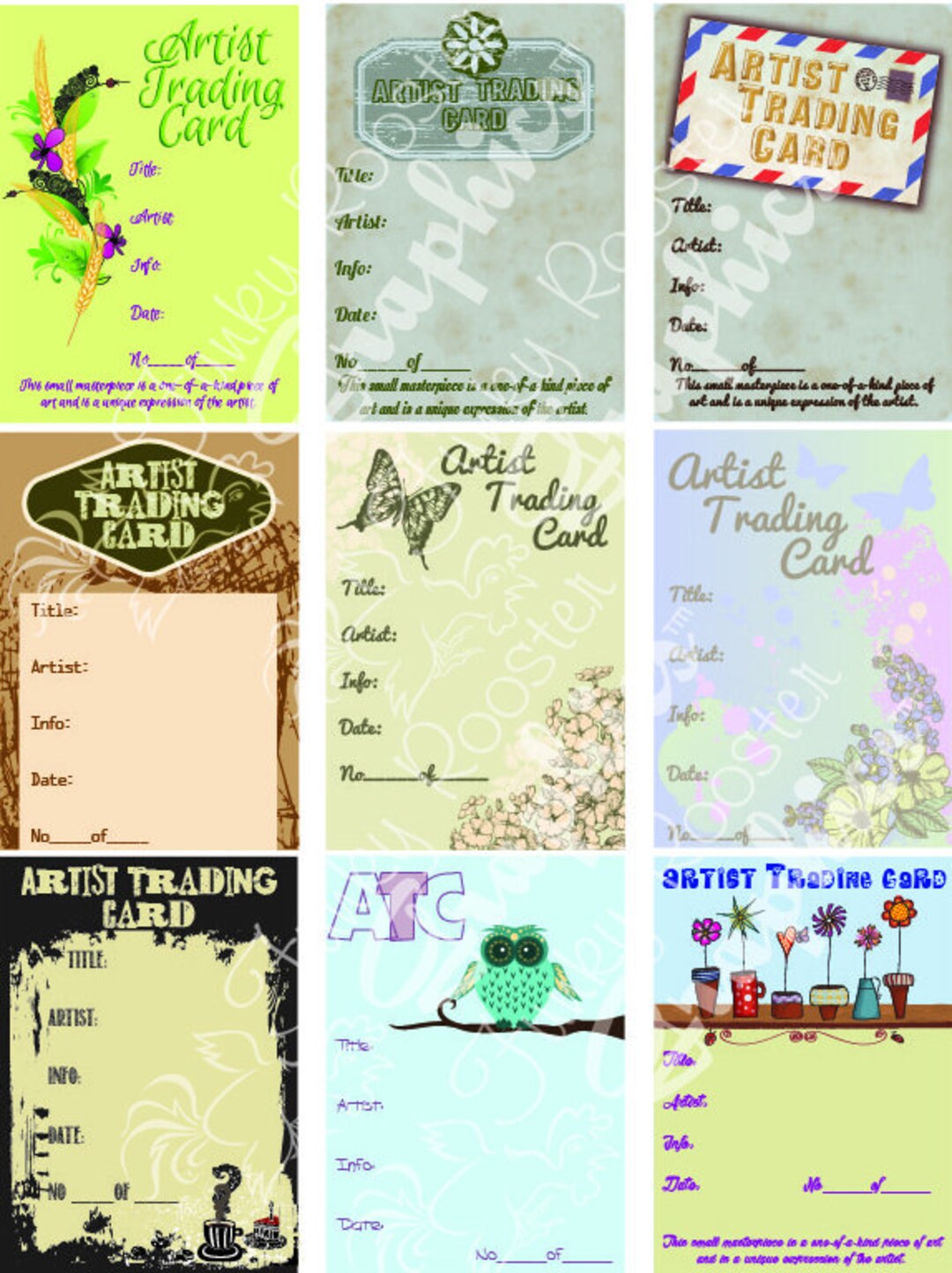 Whimsical ATC Backs Vertical (digital Download) - Etsy