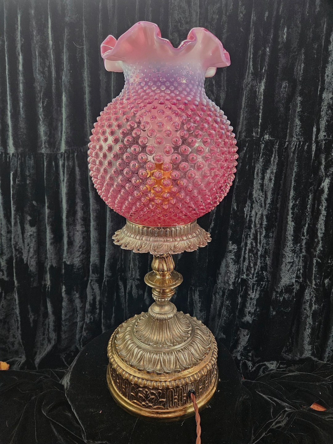 Fenton Cranberry Opalescent Hobnail "gone With the Wind" Lamp - Etsy