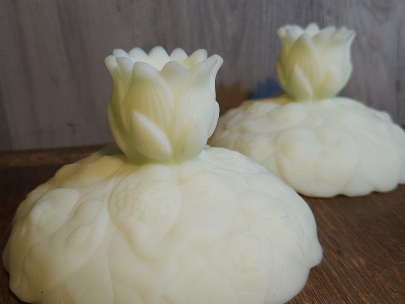 Pair of Fenton "water Lily" Pattern Candlestick Holders - Etsy