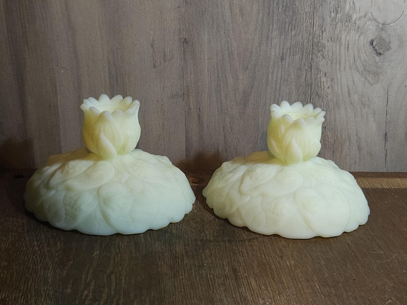 Pair of Fenton "water Lily" Pattern Candlestick Holders - Etsy