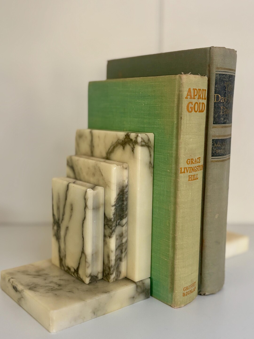 Vintage Italian Marble Bookends Art Deco Style Stone Bookends Cream and ...