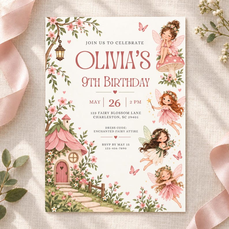 Fairy First Birthday Invitation, Enchanted Garden Party Invite ...