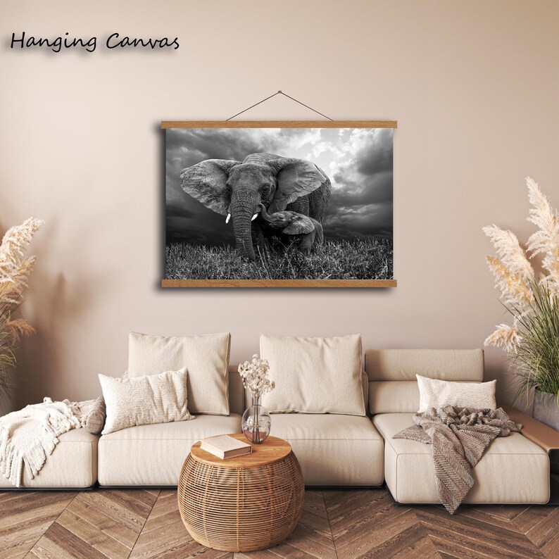 Framed Majestic Elephant Family Wall Art, Black and White Wildlife ...