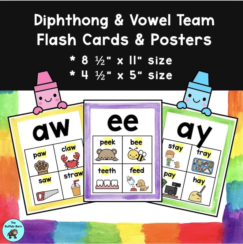Vowel Team Posters & Flash Cards Phonics Kindergarten, 1st, 2nd Grade ...