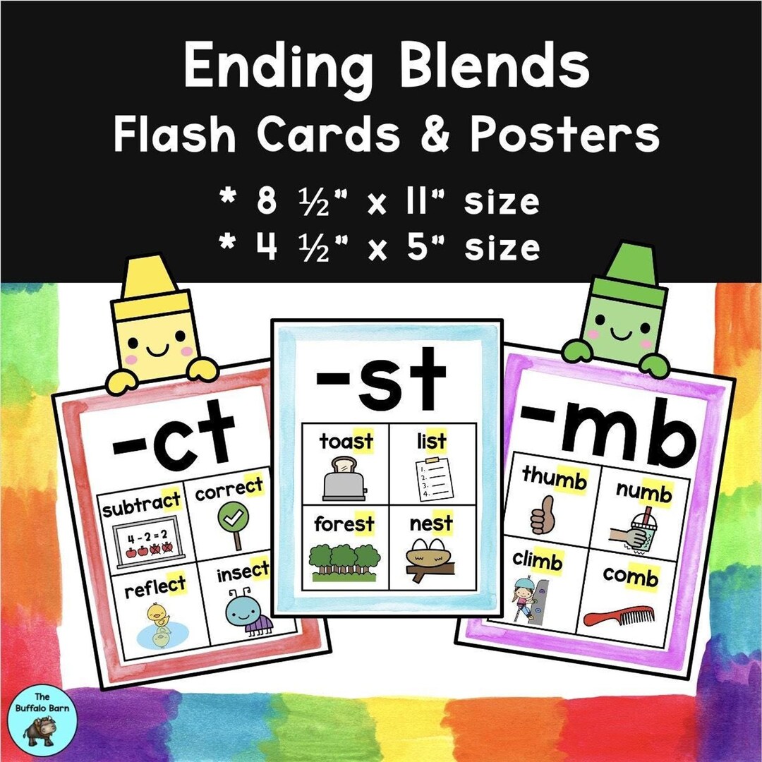 Final Blends Flashcards and Posters Ending Blends Homeschooler Phonics ...
