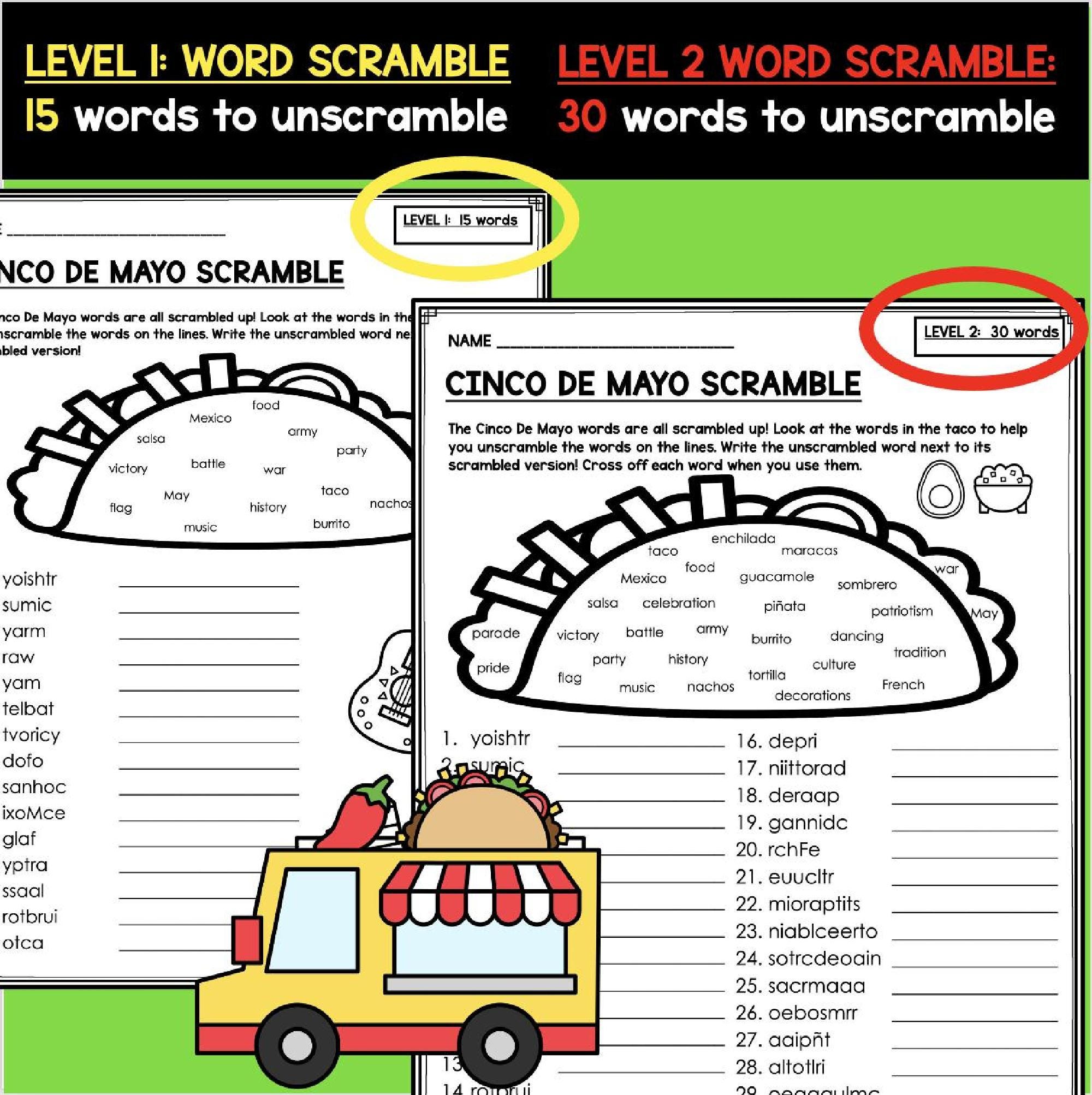 Cinco De Mayo Word Search and Word Scramble Activity Pages (2 Versions ...