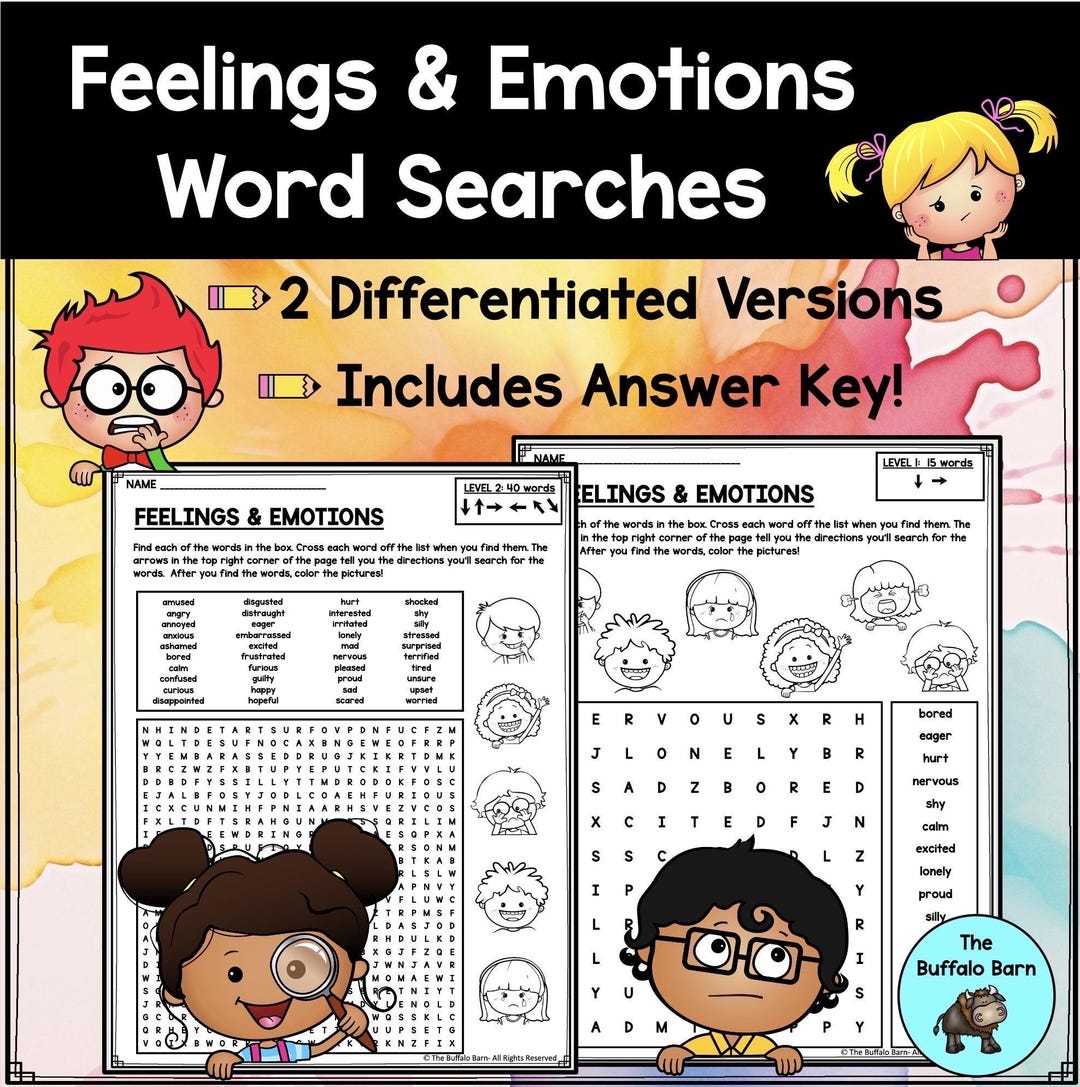 Feeling Emotional Support Word Search Puzzle Social Skill Classroom ...