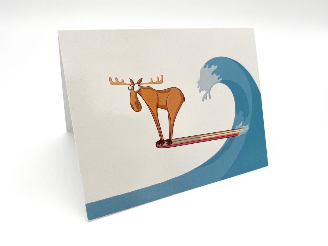 Surfing Moose Cards single Card or 8 Pack - Etsy