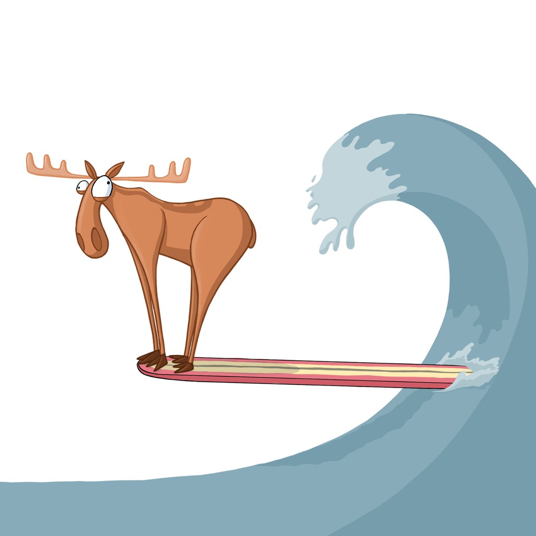 Moose Surfing (11" X 17") Art Print - Etsy