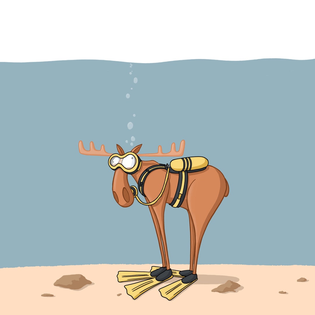 Moose Scuba Diving (11" X 17") Art Print - Etsy