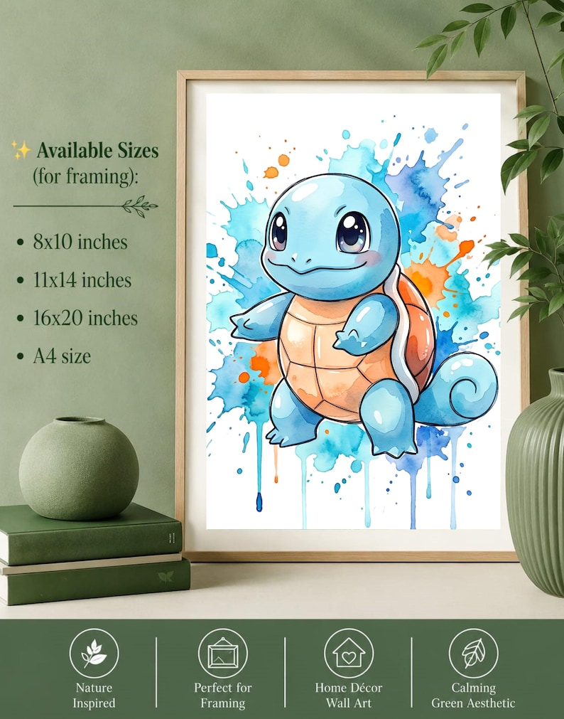 Vibrant Watercolor Pokémon Starter Poster Set, Pikachu Charmander ...