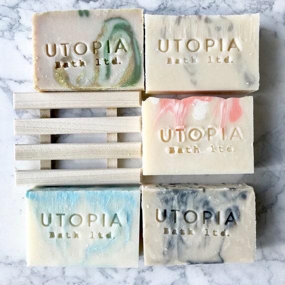 Utopia Bath 4 Hand Crafted Soaps Free Poplar Soap Dish Set | Etsy