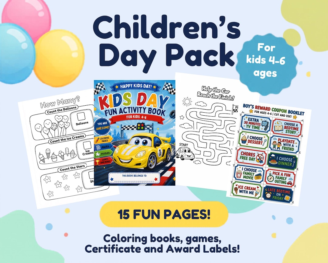 Kids Day Activity Book | Coloring Pages, Mazes, Games (PDF Download) - Etsy