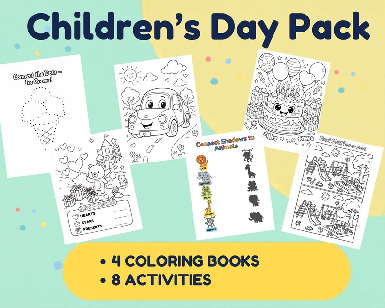Kids Day Activity Book | Coloring Pages, Mazes, Games (PDF Download) - Etsy