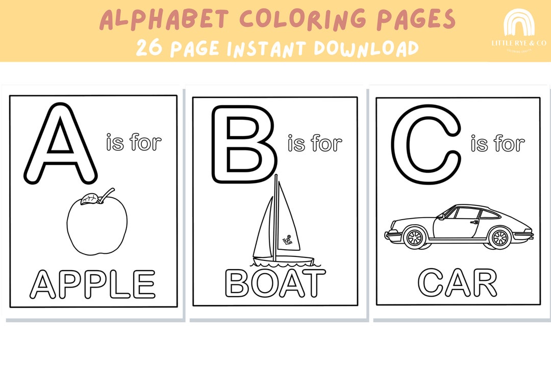 Alphabet Printable Coloring Pages, Twenty-six (26) Page Digital ...