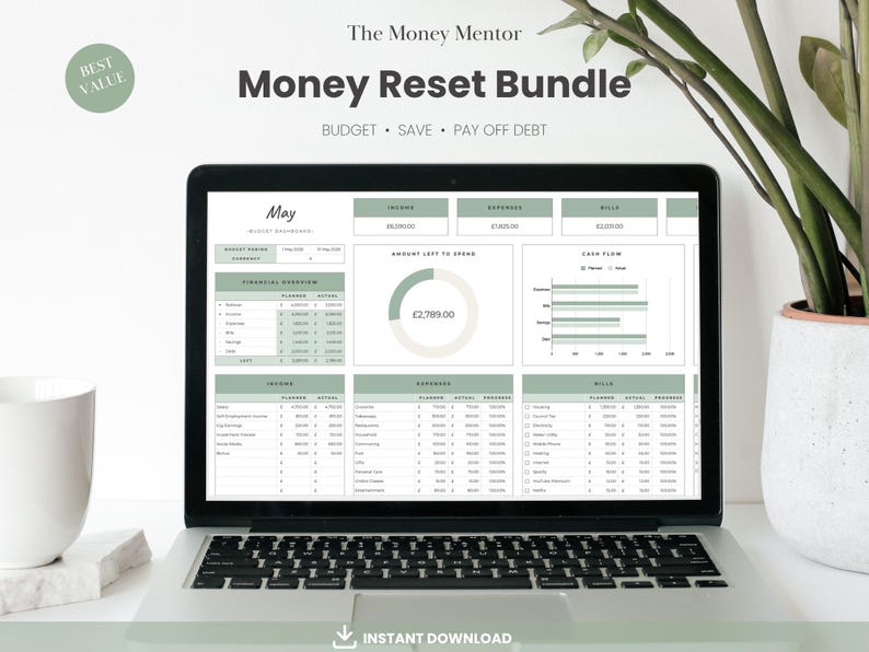 Monthly Budget Spreadsheet | Finance Tracker, Debt Savings (digital ...