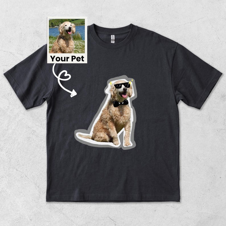 Pet Sticker Style Custom T-shirt, Dog and Cat With Customisable ...