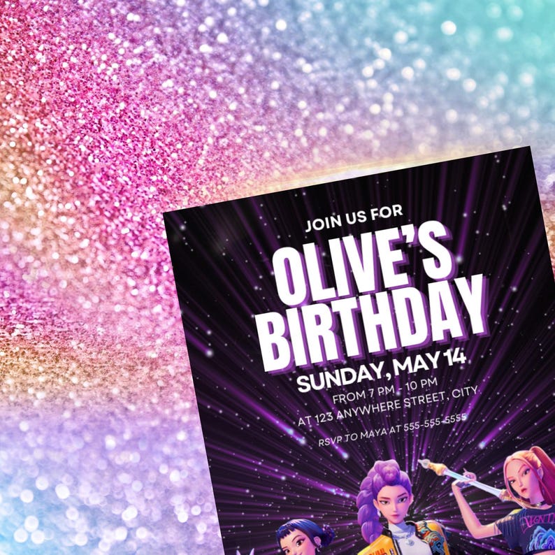 Kpop Demon Hunters Birthday Party Invitation - Editable Canva Template ...