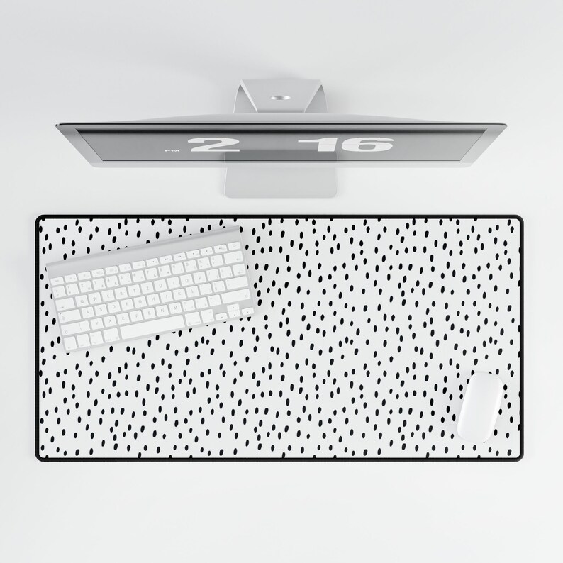 Modern Polka Dot Desk Mat Black Abstract Dots on White Minimalist ...